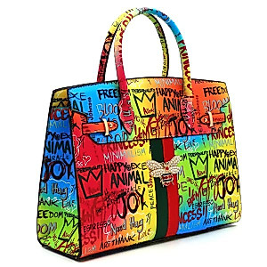 Multi Graffiti Queen Bee Stripe 2-in-1 Satchel Blue Fuchsia