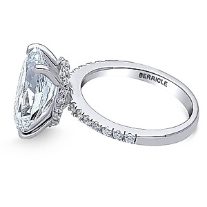 BERRICLE Sterling Silver Solitaire Wedding Engagement Rings 5.5 Carat Oval Cut Cubic Zirconia CZ Hidden Halo Ring for Women, Rhodium Plated Size 6