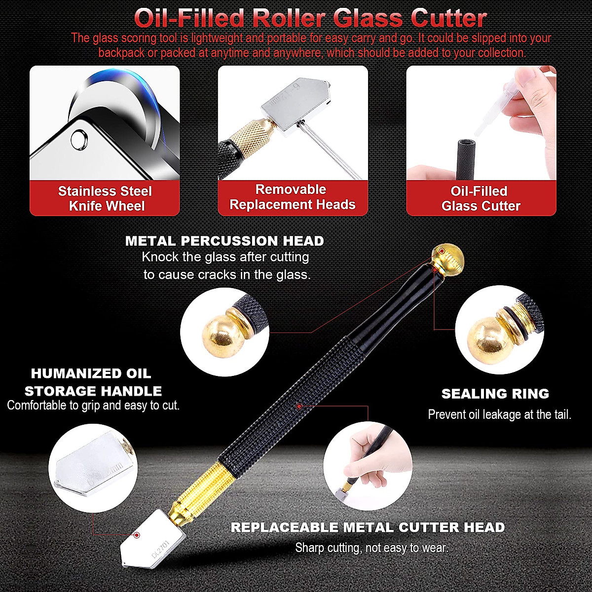 Hilitchi 3 PCS Heavy Duty Glass Cutting Tools Set Premium Glass Running Breaking Pliers, Glass Cutter and Adjustable Circular Glass Tool with Round Knob Handle and Suction Cup for Glass, Breaking