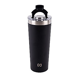 NAYAD Stainless Steel Vacuum Insulated Thermos Tumbler, Automotive Cup Holder Compatible Travel Coffee Mug Water Bottle with Straw and Lid for Iced Cold/Hot, 22 oz, Black