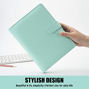 Sooez A5 Notebook Photocard Binder, 6 Ring Planner, Stylish Loose Leaf Personal Organizer Cover with Magnetic Buckle, PU Leather Binder Women with Macaron Colors (Mint Green)