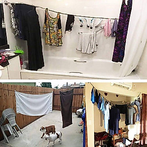 Braided Elastic Cord Travel Clothesline Travel Bungee Cord Laundry Clothesline (with 2 Strong Suction Cups) - Secures to Wall or Tile with Extra Large Suction Cups | Secures to Tree or on a Pole