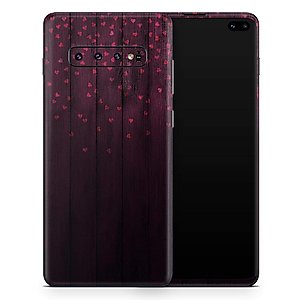 DesignSkinz Falling Micro Hearts Over Burgundy Planks of Wood Protective Vinyl Decal Wrap Skin Cover Compatible with The Samsung Galaxy S20 (Screen Trim & Back Glass Skin)