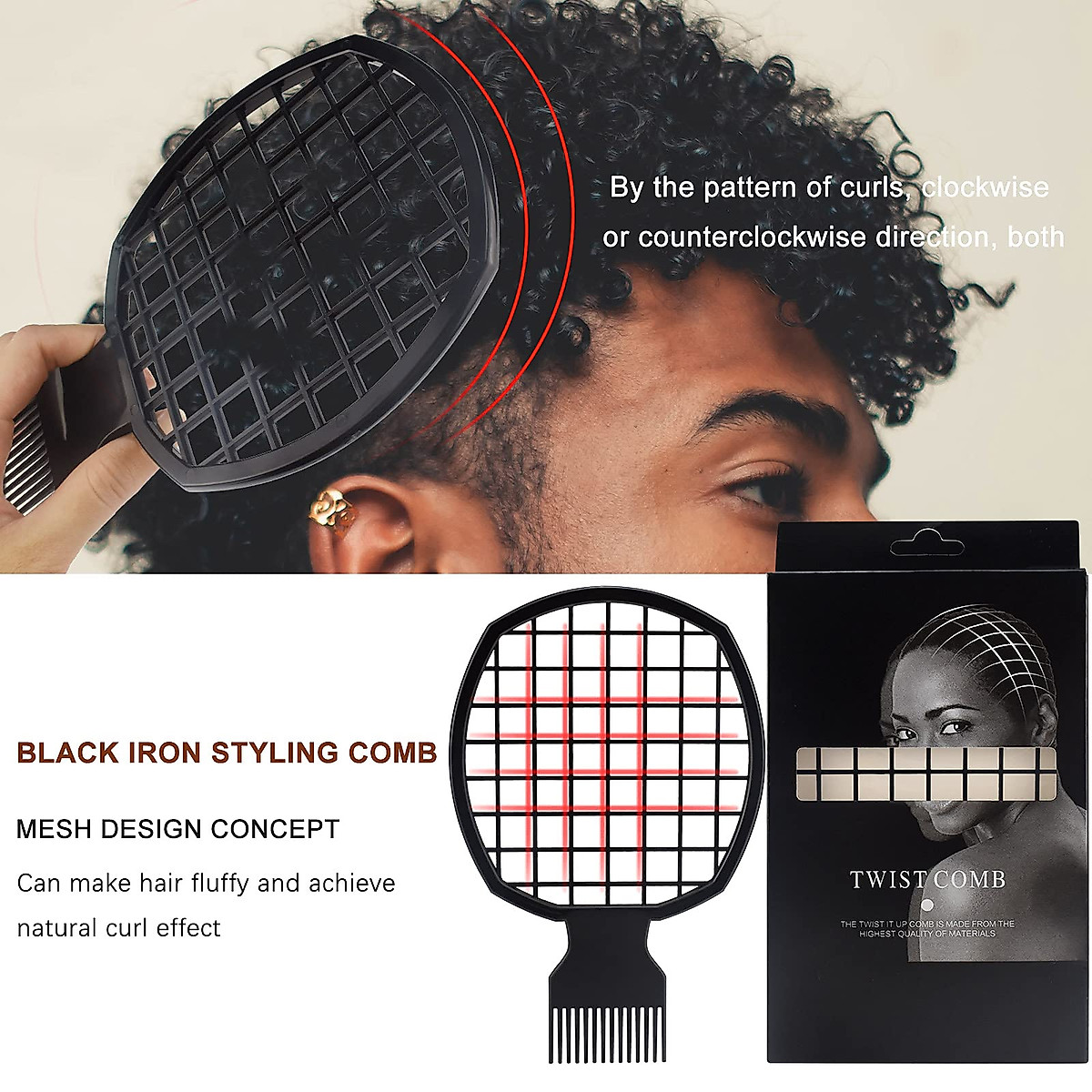 BIMIGET Hair Sponge Set (Black-A) - Magic Twist Curl Glove, Afro Brush, Metal Pick Comb for Styling
