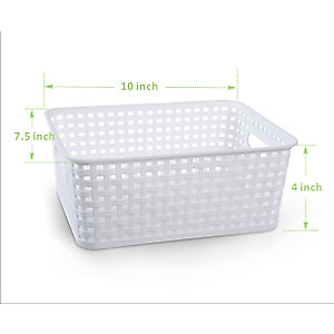 ZHENFAN White Plastic Woven Storage Baskets, 6-Pack Weave Basket Organizer for Kitchen Office Bathroom