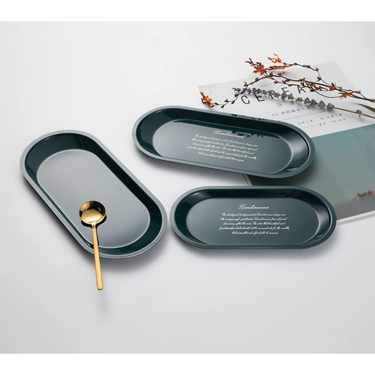 2 Pack Stainless Steel Jewelry Tray for Bathroom Tray Makeup Cosmetic Trays Towel Napkin Storage Fruit Jewelry Organizer Candle Holder