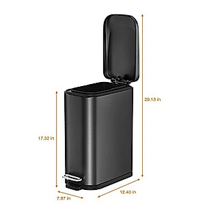 BETHEBEST 15 Liter/4 Gallon Trash Can with Soft Close Lid,Stainless Steel Trash Can with Removable Wastebasket, Rectangular Trash Can for Bathroom,Kitchen,Office (Titanium Black)