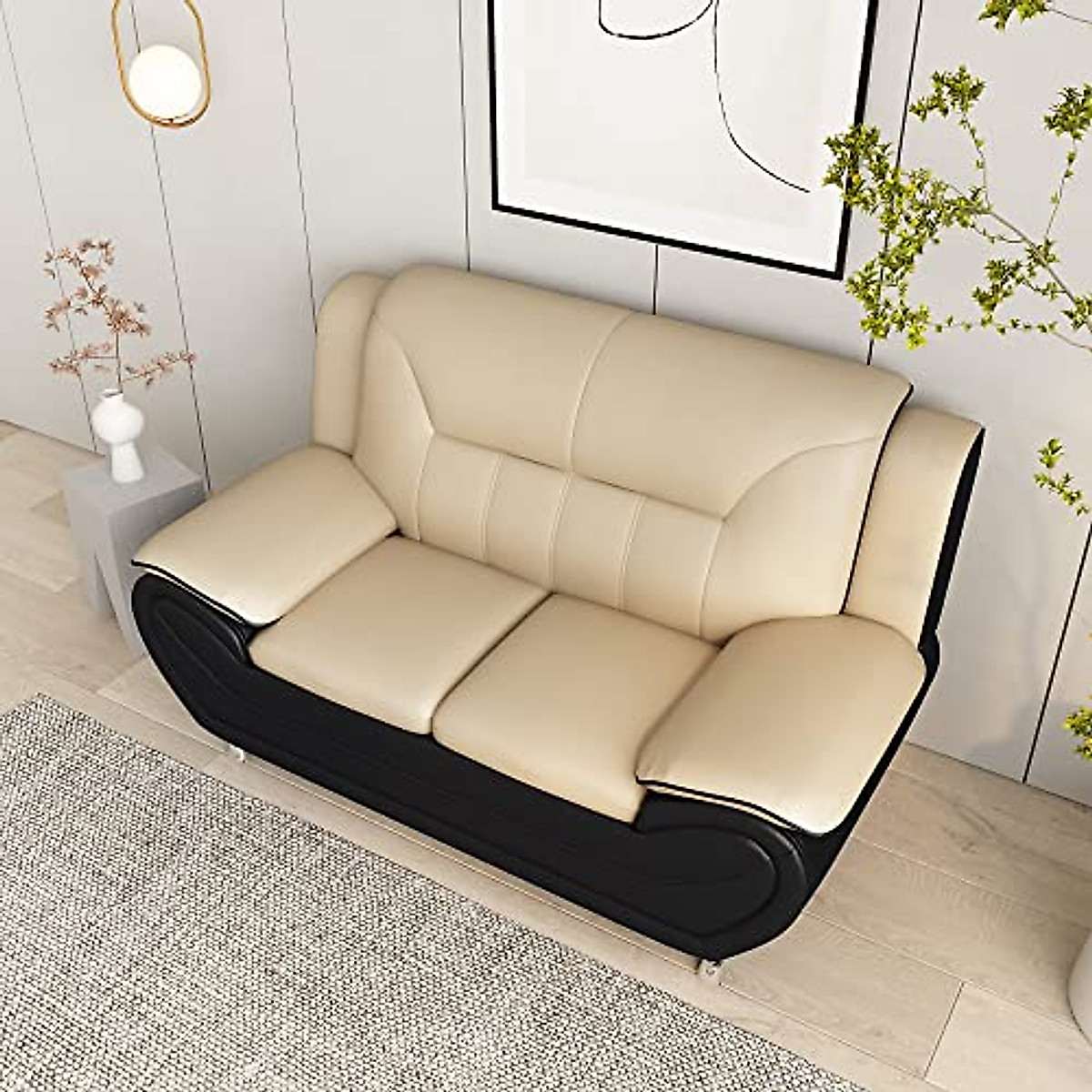 US Pride Furniture Michael Collection Modern Style Faux Leather Couch-Versatile 2 Seater Accent Piece for Living Room, Bedroom or Office-Comfortable Design and Elegant Look, 61.3 Loveseat, Black/Camel