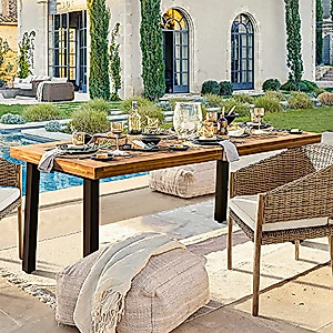 Devoko Home Acacia Wood Dining Table 6-Person Indoor Outdoor Table with Iron Legs, Sandblast Finish, Natural Stained, Rustic Metal, 69 * 33 * 30 inch