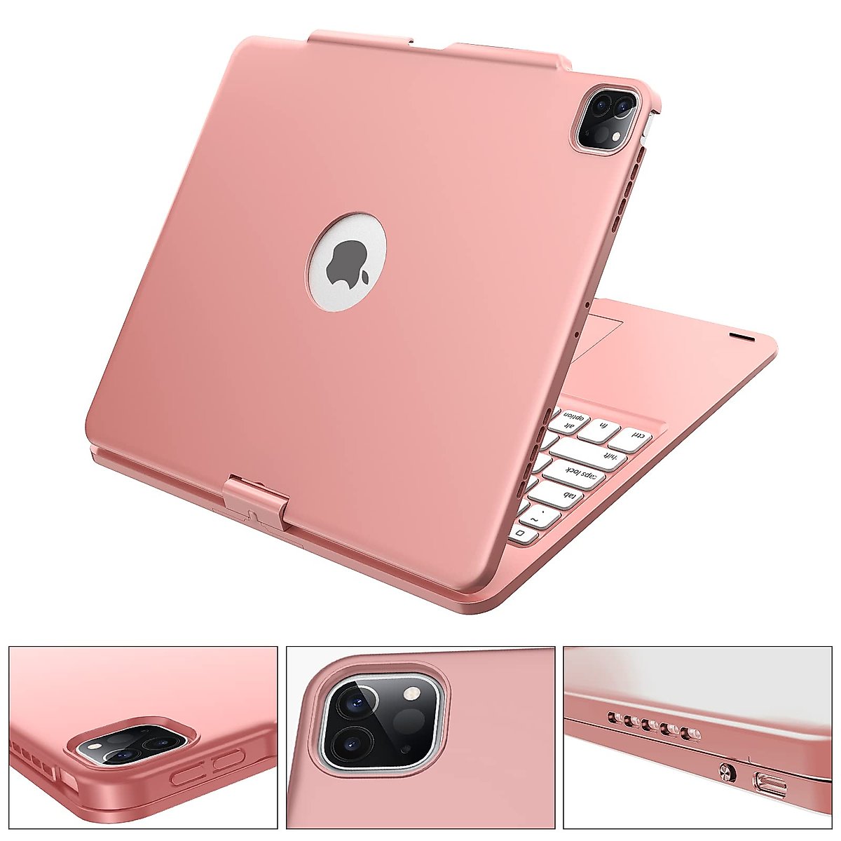 Keyboard Case for iPad Air 13-inch (M2, 2024) & iPad Pro 12.9 (6th 2022/5th 2021/4th 2020/3rd 2018 Gen), Magic 360°Rotatable & Swivel Keyboard with Trackpad, 7 Color Backlit with Pen Holder Rose Gold