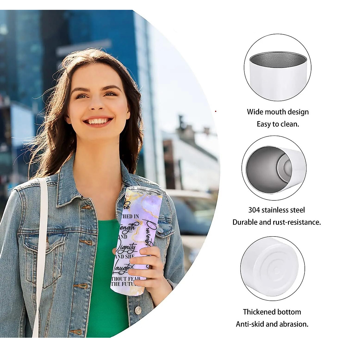 Christian Gifts for Women,Inspirational Gifts for Women Bible Religious, Insulated Skinny Tumbler Marbling Coffee Mug with Lid 20oz Reusable Slim Iced Coffee Mug for Friends Female Sister (Pack of 1)