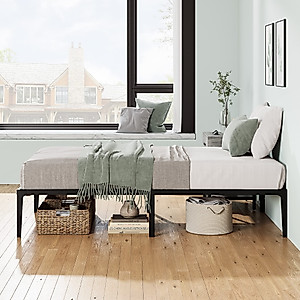 Alkmaar 14 Inch Twin Size Black Bed Frame, Metal Platform Mattress Foundation, Metal Slat Support, No Box Spring Needed, Noise Free (Twin)