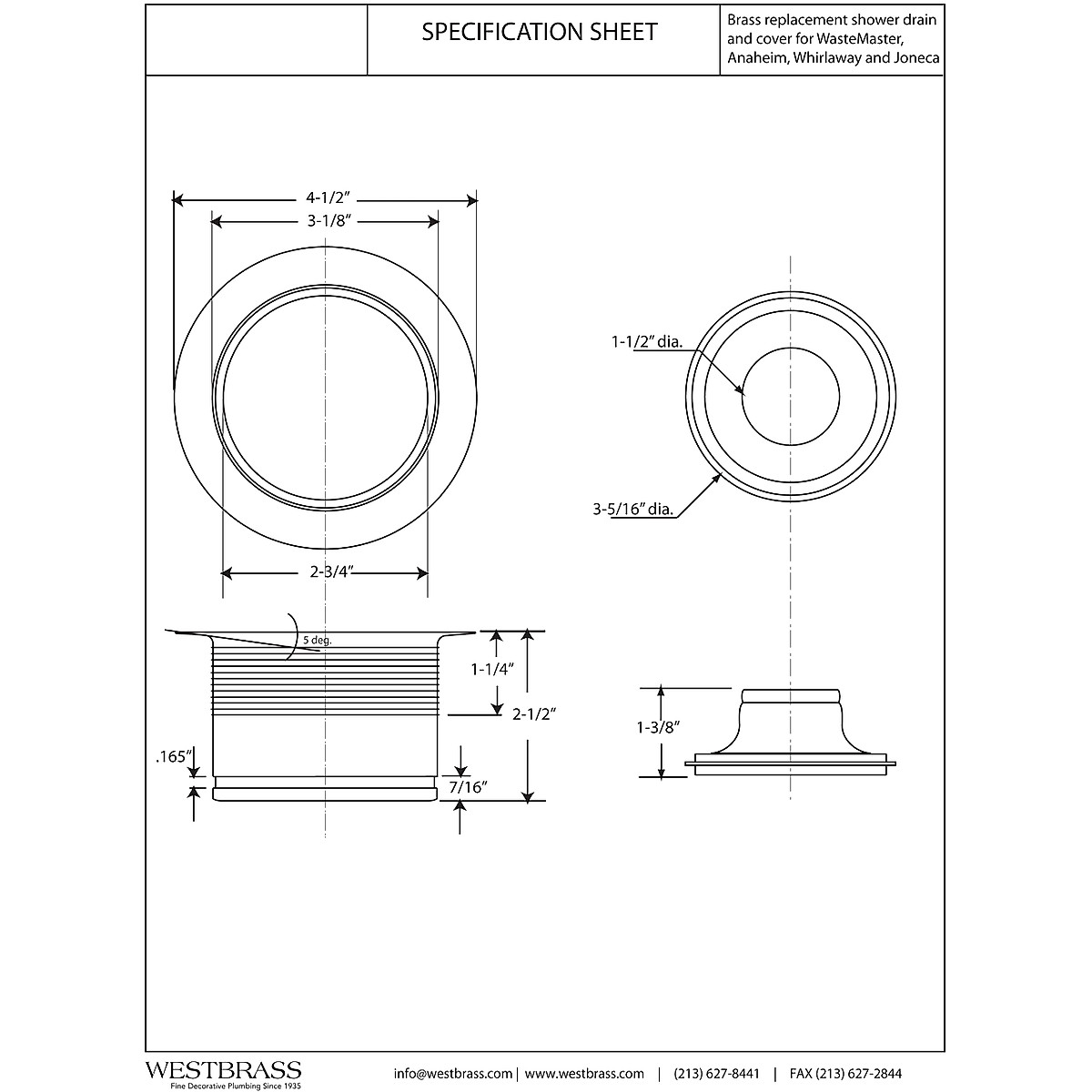 Westbrass A2105-12 3-1/2" EZ-Mount Brass Kitchen Sink Waste Disposal Drain Flange and Stopper, Oil Rubbed Bronze