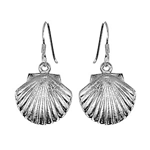 AeraVida Beach Summer Seashell Clam Boho Sterling Silver Dangle Earrings | Chic Boho Style Sterling Silver Dangle Earring for Women | Jewelry Gift
