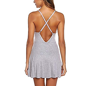 Ababoon Womens Lingerie Sexy Nightgowns Soft Modal Nightie Slip Lace Chemise Sleepwear Gray