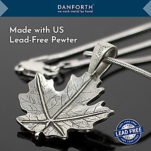 DANFORTH – 1” Maple Leaf Fall/Autumn Necklace, Pewter Pendant, Handcrafted, 18” Sterling Snake Chain, Made In USA