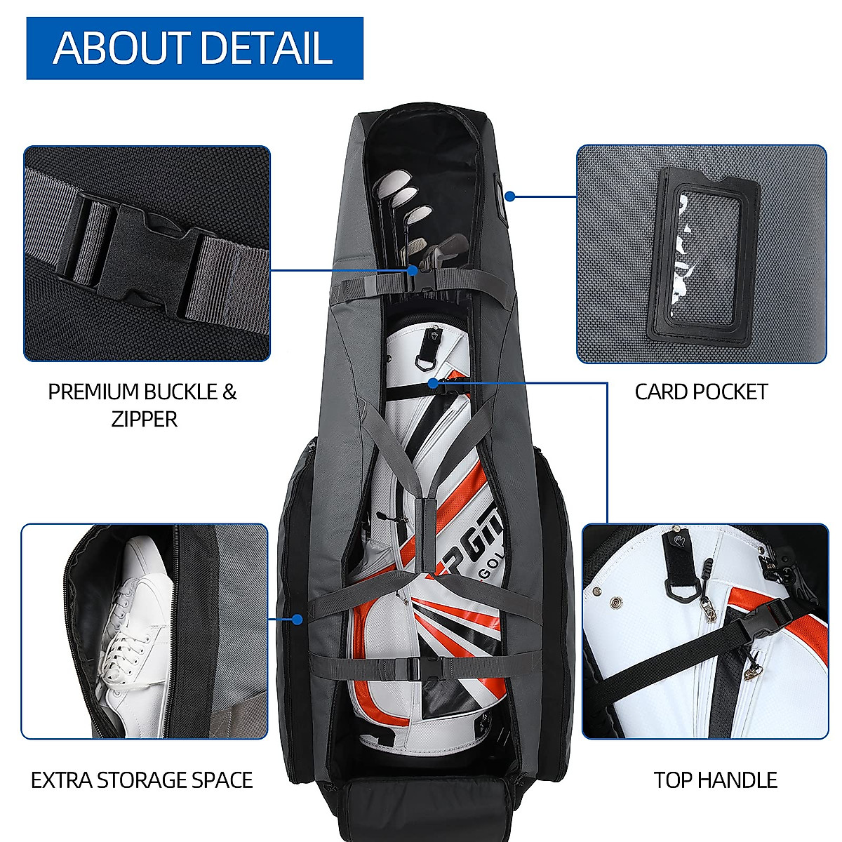 TurnWay Golf Club Bag, 1800D Polyester, Waterproof, Foldable for Adult Male, Grey