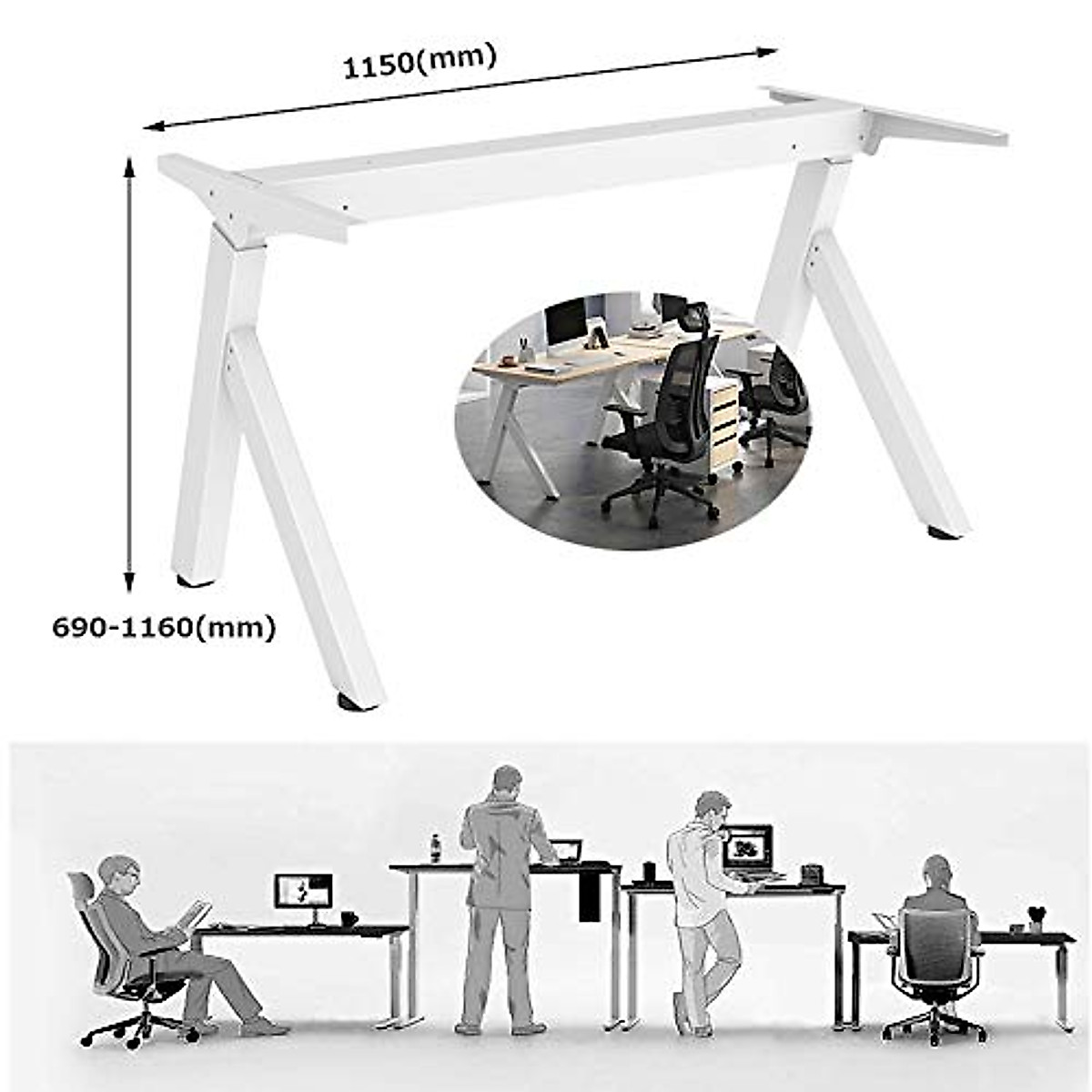 Bookshelf Height-Adjustable Standing Desk Base, Heavy-Duty Steel Desk Frame, Electric Lifting Table with Control Panel and Anti-Collision Protection, for Home Office