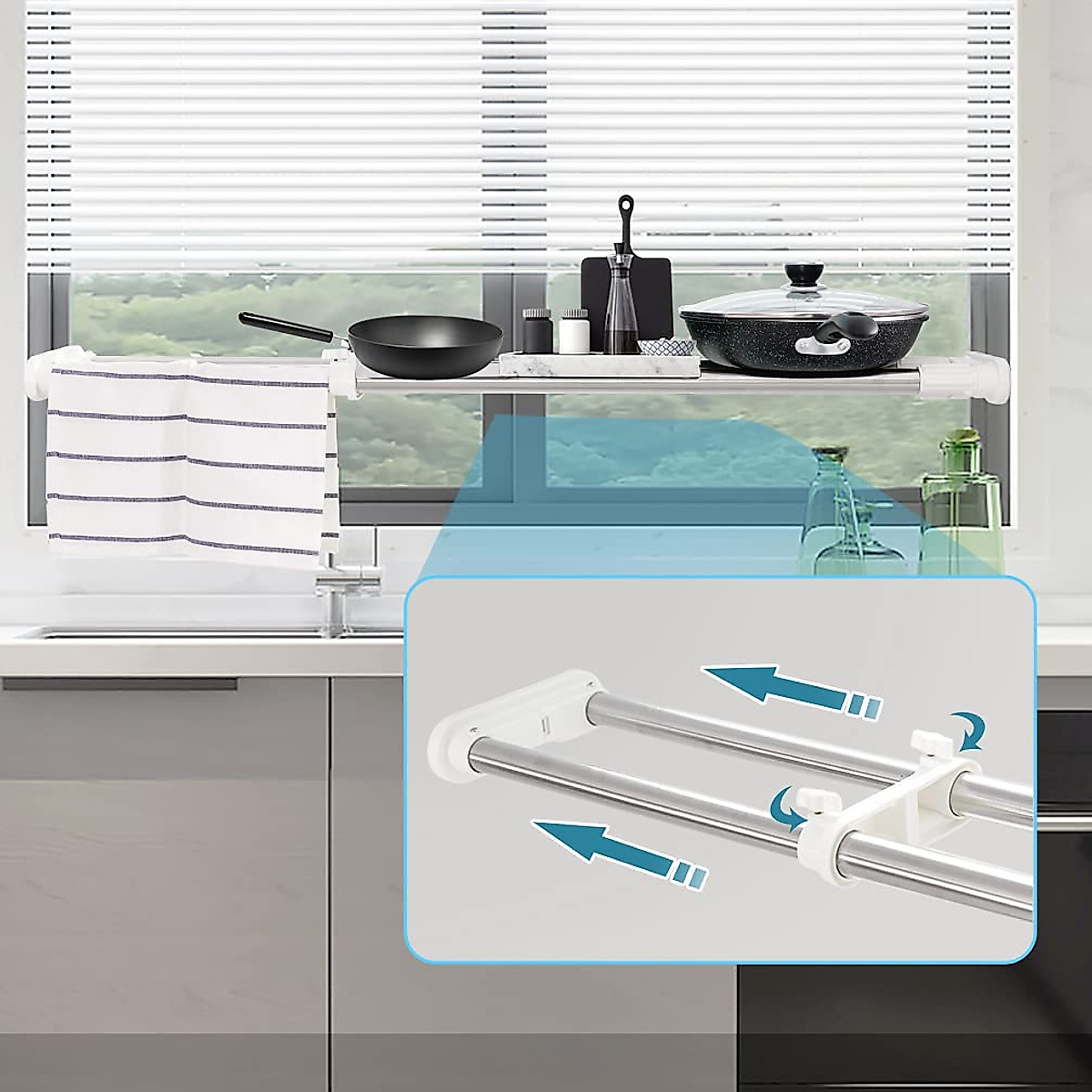 Hershii 2 Pack Expandable Closet Shelf Tension Rod Adjustable Metal Storage Rack Hanger Cabinet Organizer DIY Divider Separator for Wardrobe Cupboard Kitchen Bathroom, Ivory, 27.56-47.24 in