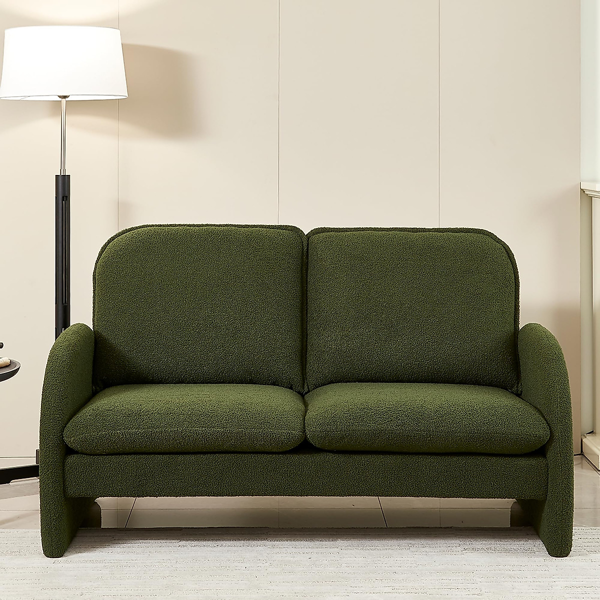 VnndeNest 59" Loveseat Sofa, Lambswool Sherpa Fabric Mid Century Modern Sofa, Upholstered Comfy Small Couches with Cushions & Armrest, 2 Seater Small Sofa for Small Spaces, Living Room, Bedroom, Green