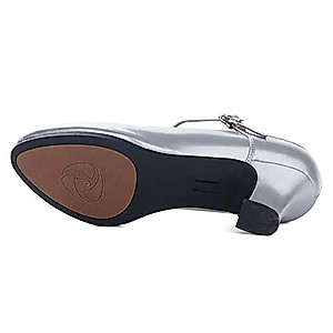 TINRYMX Women T Strap Character Shoes Modern Dance Shoes with Closed Toe Party Pumps, Model KM-719, Silver, US 8.5