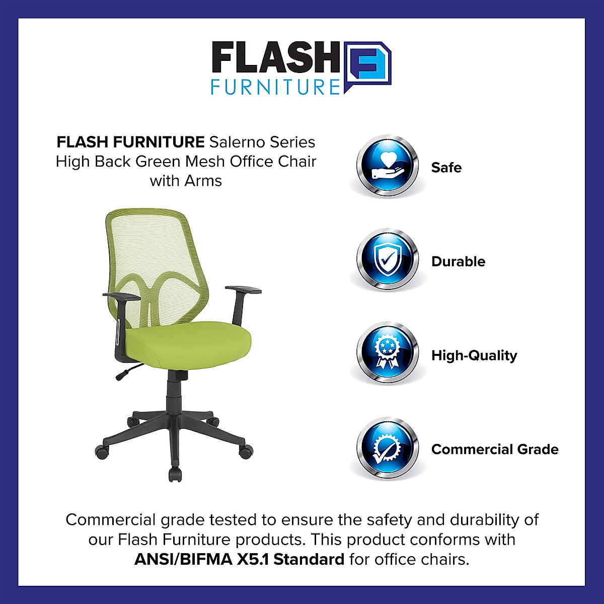 Flash Furniture Salerno Series High Back Green Mesh Office Chair with Arms