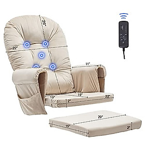 Paddie Beige Massage Glider Rocker Replacement Cushions with Storage Velvet Washable Non Slip for Glider Rocking Chair, 5PCS