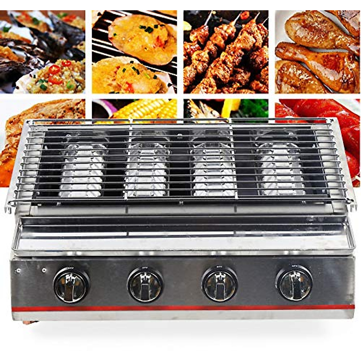 LOYALHEARTDY Propane Griddle, Portable Barbecue Cooker with 4 Grill Burners, Stainless Steel Polished Flat Top Grill for Camping Picnics Outdoor Use Patio Garden, 22.8(L) X 16.5(W) X 7.7(H)