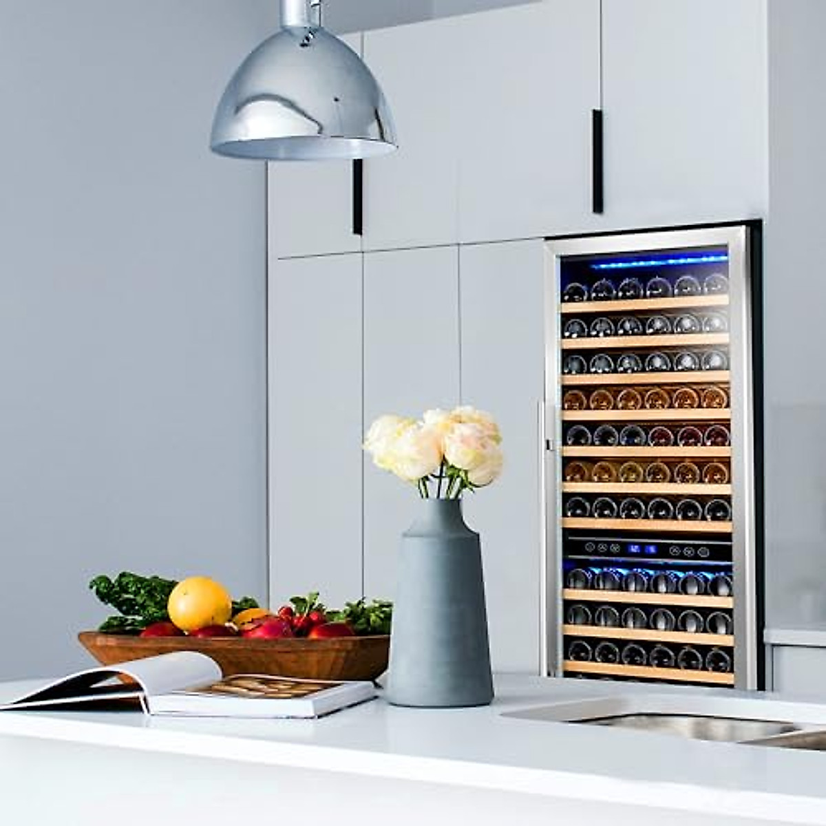 Kalamera 157 Bottle Freestanding Wine Cooler Refrigerator With Stainless Steel, triple-layered Tempered Glass Door, Electronic One-Touch Control with LED Display Wine Fridge