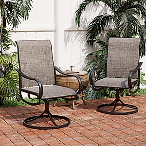 PHI VILLA Set of 2 Patio Swivel Dining Chairs, Outdoor, Metal with Textilene Mesh Fabric, Furniture with Armrest, Black Frame.