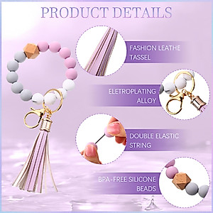 Misdary 15 Pcs Silicone Key Ring Bracelet Women Portable Key Chains Beaded Car Keys Keychain Wristlet Holder Bangle Chain with Tassel for Women