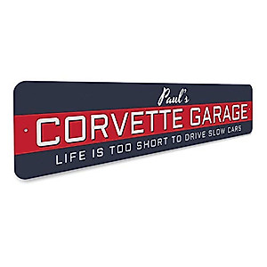 Corvette Garage Sign, Custom Sign for Dad's Corvette Sign, Chevy Garage Decor, Chevy Car Collector Aluminum Sign - 6" x 24"