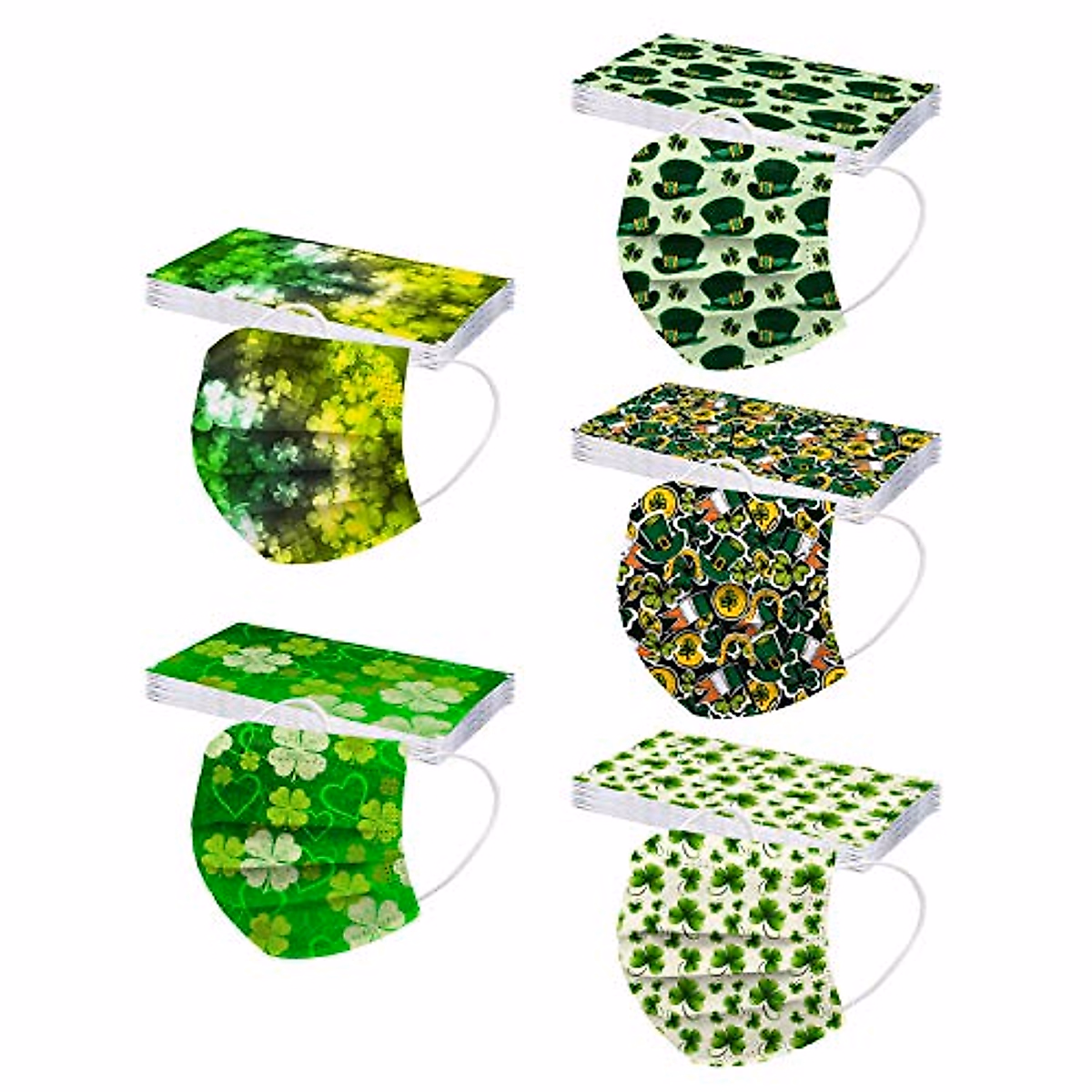 Hozxclle 50pcs St. Patrick's Day Disposable Face_Masks for Adult, Four Leaf Clover Print 3-Ply Safety Fabric with Elastic Earloops, Green, 50 Count (Pack of 1)