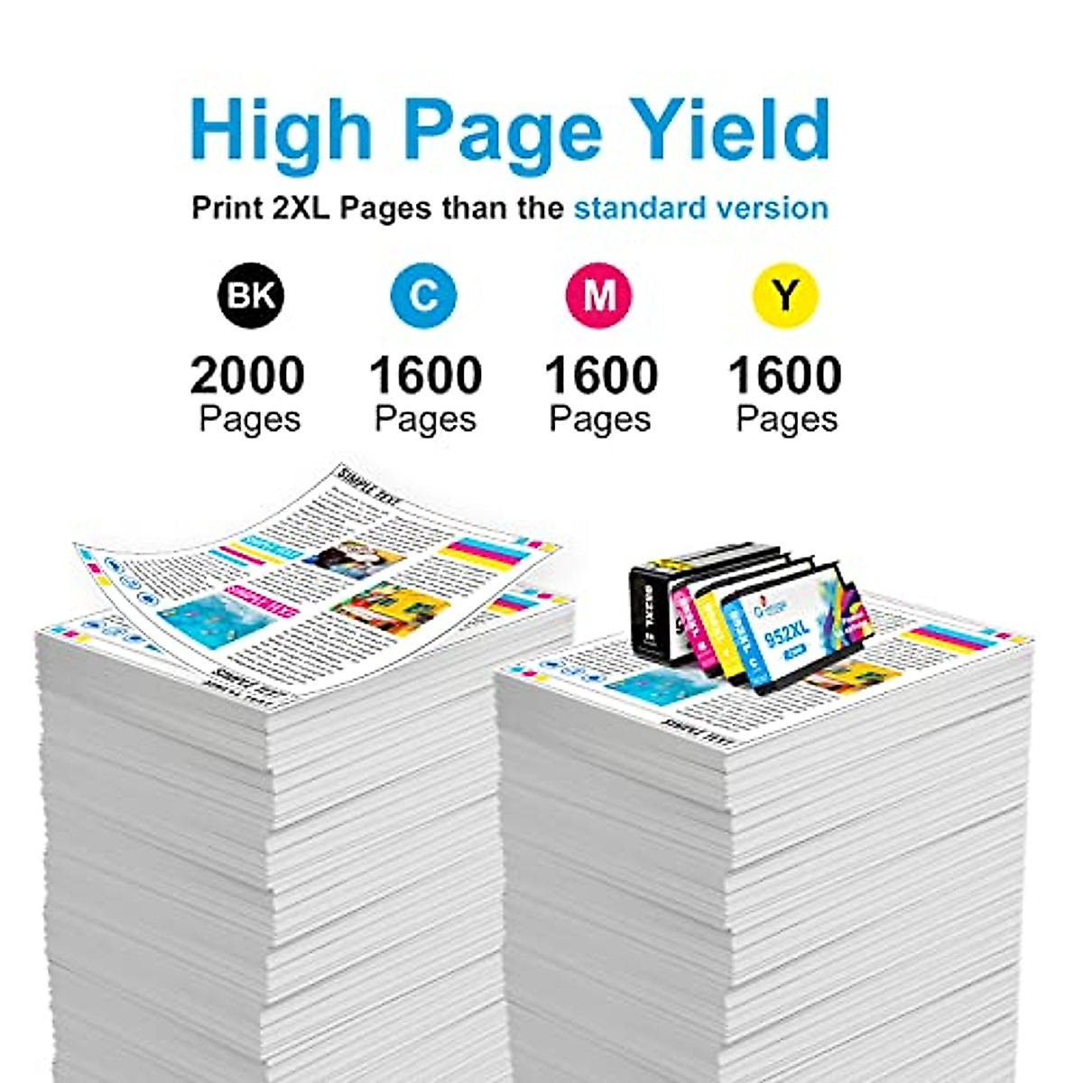 Q-image 952XL Ink Cartridges Replacement for HP 952XL 952 XL Work with HP OfficeJet 8710 8720 7720 7740 8210 8715 8725 8730 Printer (Black, Cyan, Magenta, Yellow, 4 Combo Packs)