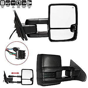 Towing Mirrors Compatible With 14-17 Chevrolet Silverado GMC Sierra 1500 15 16 Silverado Sierra 2500 HD 3500 HD Manual Telescoping Rear View Mirrors with Power Heated LED Turn Signals Side Mirror