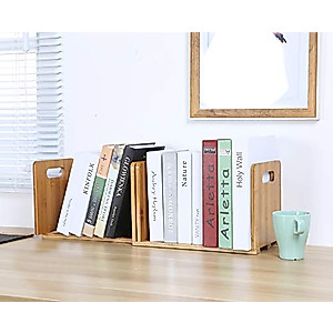 Salafey Expandable Desktop Bookshelf,Bamboo Desktop Bookcase,Mini Bookshelf Organizer Tabletop Bookshelf for Office Home Tabletop