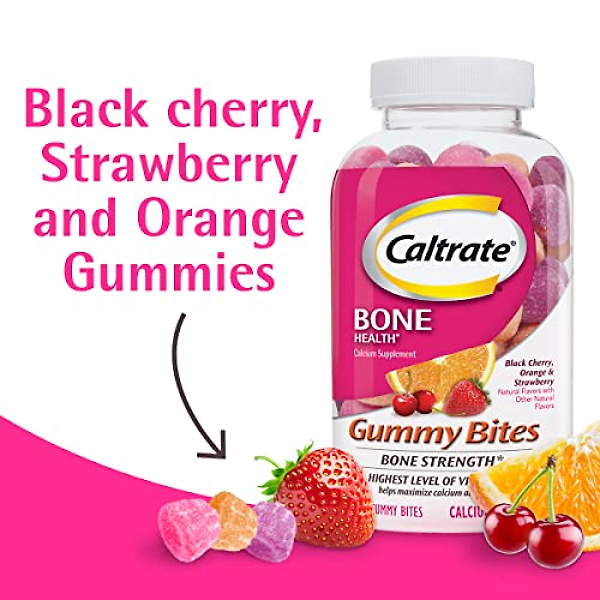 Caltrate Gummy Bites 500 mg Calcium and Vitamin D Supplement, Black Cherry, Strawberry, Orange - 100 Count