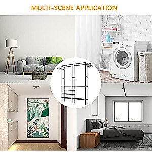 ZZBIQS 5 Tiers Metal Garment Clothing Rack Hanging Clothes Organizers with Shelves and 4 Side Hook , Compact Armoire Storage Rack, 33.8" L x 17.3" W x 68.5" H, Max Load 115 LBS, Black