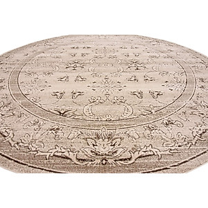Unique Loom La Jolla Collection Botanical, Contemporary, Traditional, Rustic, Border Area Rug, 12' 2" Round, Ivory/Beige