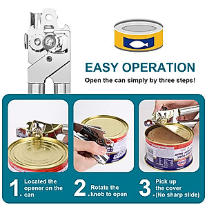 Can Opener Manual, Professional Food-Safe Stainless Steel Can Opener, Easy to Use for Kitchenaid, Can Opener/Jar/Bottle Opener with Smooth Edge(2 Spare Blades)