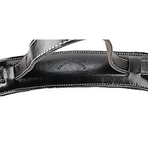 Walker & Williams C-19 Classic Black Vintage Style Rockabilly Guitar Strap Premium Signature Soft Grain Leather Extra Long For Acoustic, Electric, And Bass Guitars