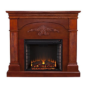 SEI Furniture Sicilian Harvest Traditional Style Electric Fireplace, Warm Brown Mahogany