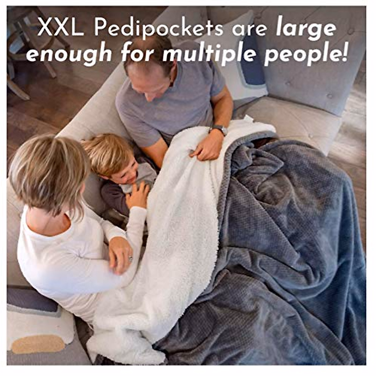 PediPocket XXL Patented Foot Pocket Blanket – Gorgeous Gunmetal – Extra Large 60” x 84” with 30” Deep Foot Pocket, Plush Fleece Blanket - Everyday Luxurious Comfort, Machine Washable, Great Gift Idea