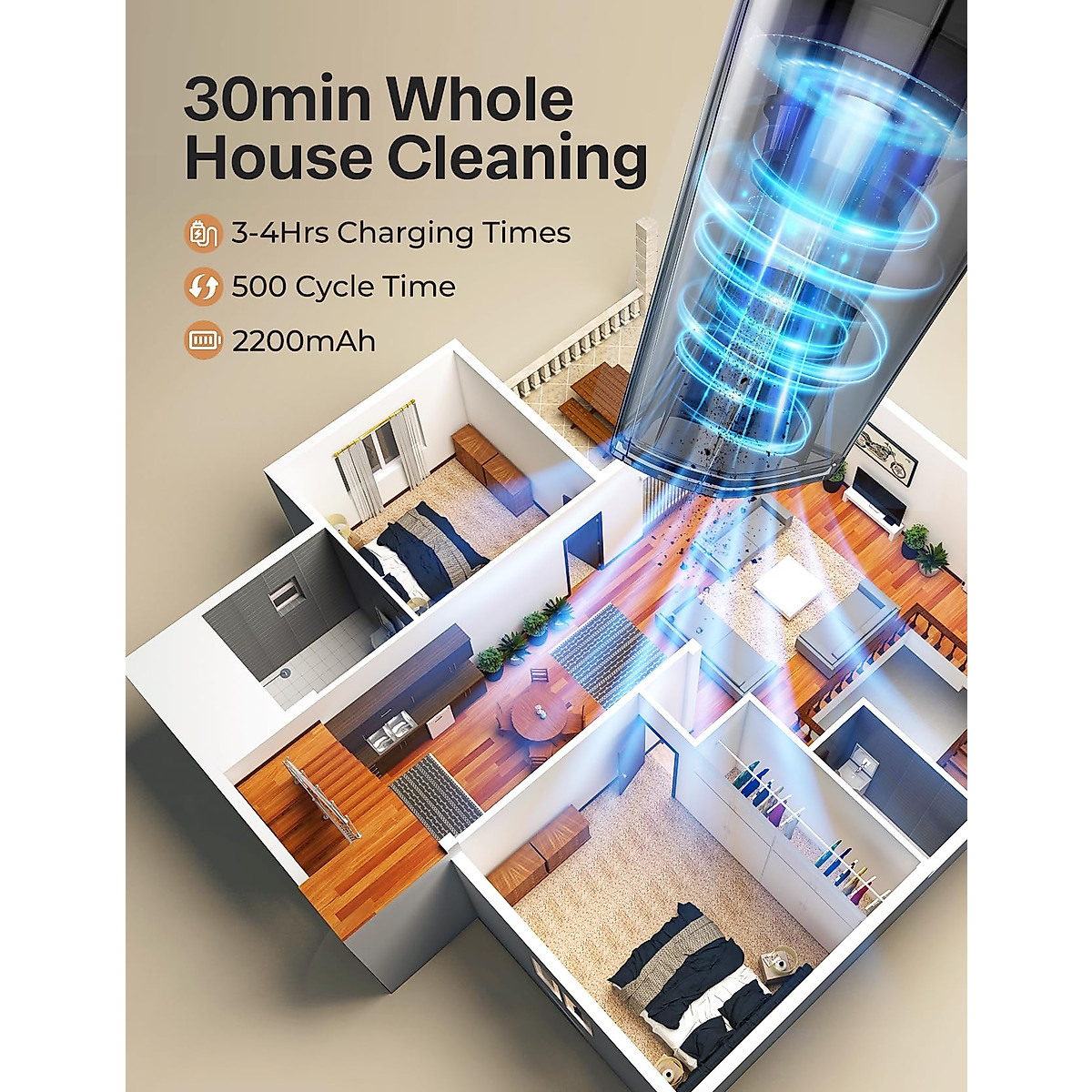 Handheld Vacuum Cleaner, Powerful Suction Portable Lightweight Hand Held Vacum Cordless with 25-30Mins Long Runtime Rechargeable Battery Quick Charge for Home Car Carpet Stairs Pet Hair Deep Cleaning