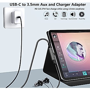 USB C to 3.5mm Audio Headphone Adapter and Charger, 2 in 1 USB C Headphone Jack HiFi DAC with 27W Fast Charging Dongle Adapter Compatible with Galaxy S23 Ultra/S22+/A53/Note 20, Pixel 7/7Pro/6/6Pro/5