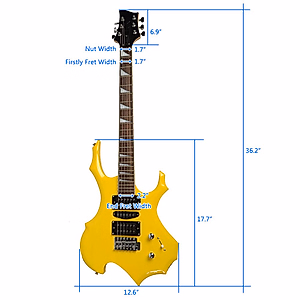 Vasitelan 36“ Beginner Flame Shaped Electric Guitar Starter Kit, w/Guitar Bag,Shoulder Strap,Amp Wire,Tremolo Arm, Plectrum (Yellow)
