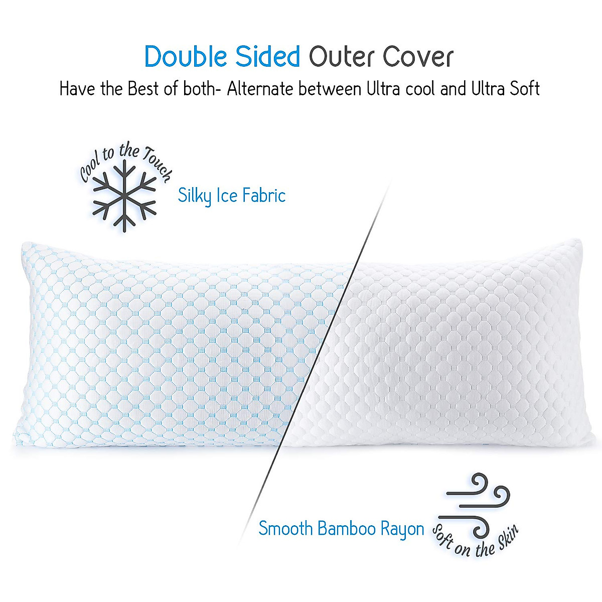 Nestl Cooling Body Pillow - Memory Foam Body Pillow, Cooling Body Pillows for Adults, Gel Infused Cooling Pillow, Adjustable Body Pillows for Sleeping, Breathable Bed Pillows, 20x54 Inch Long Pillow