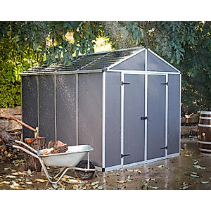 Palram - Canopia Rubicon Storage Shed, 8'x10' DIY Backyard Shed, Gray Polycarbonate Panels and Aluminum Frame, Sheds & Outdoor Storage for Lawn Mower, Bike, Garden Tools, Outdoor Storage Box Shed