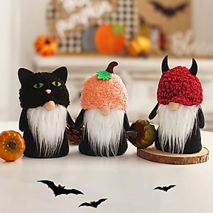 Kyhvoux Black Cat Gnomes Plush Decoration, 3 PCS Handmade Cute Elf Dolls Gift for Women Swedish Tomte Faceless Dwarf Winter Home Indoor Decor for Table Centerpieces Ornament Tiered Tray