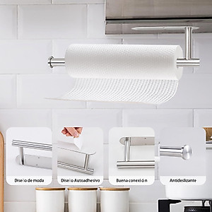 Foyou Paper Towel Holder Under Cabinett Countertop Wall Mount for Kitchen Bathroom Pantry Sink Countertop Counter,SUS304 Stainless Steel PaperTowel Rack Self Adhesive or Drilling,Silvery